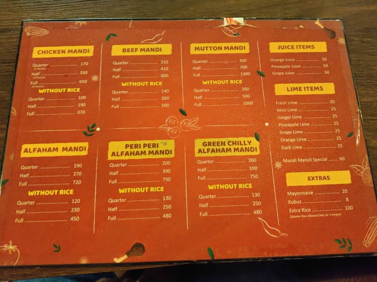 Menu at MANDI MANZIL, Kollam