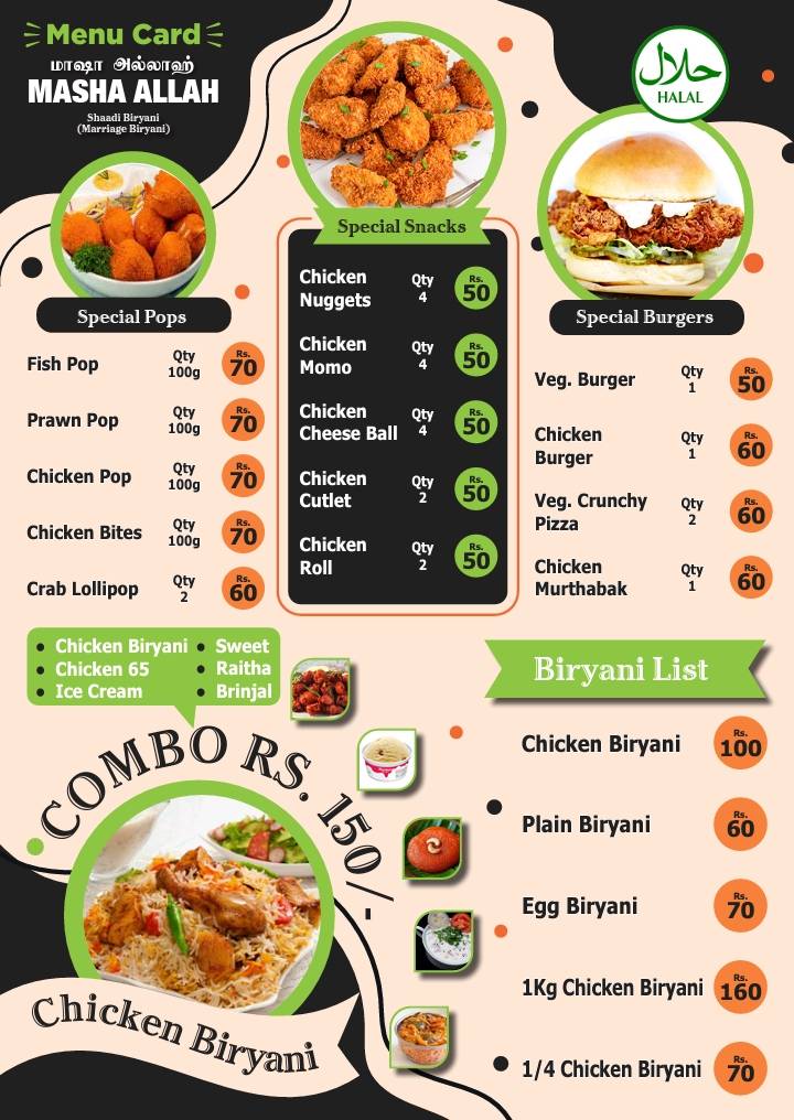 Menu at MASHA ALLAH Shaadi Biryani, Chennai