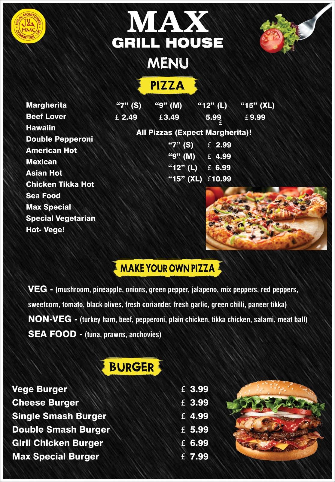 Menu at MAX Grill House restaurant, Birmingham