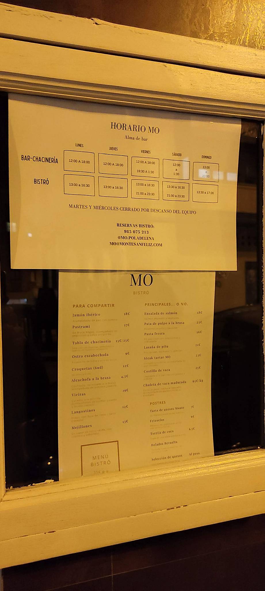 Carta de MO. El bar de Monte, Pola de Lena
