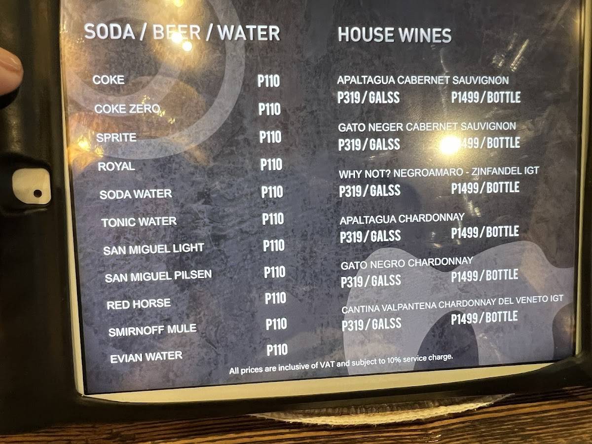 Menu at MOSA restaurant, Panglao