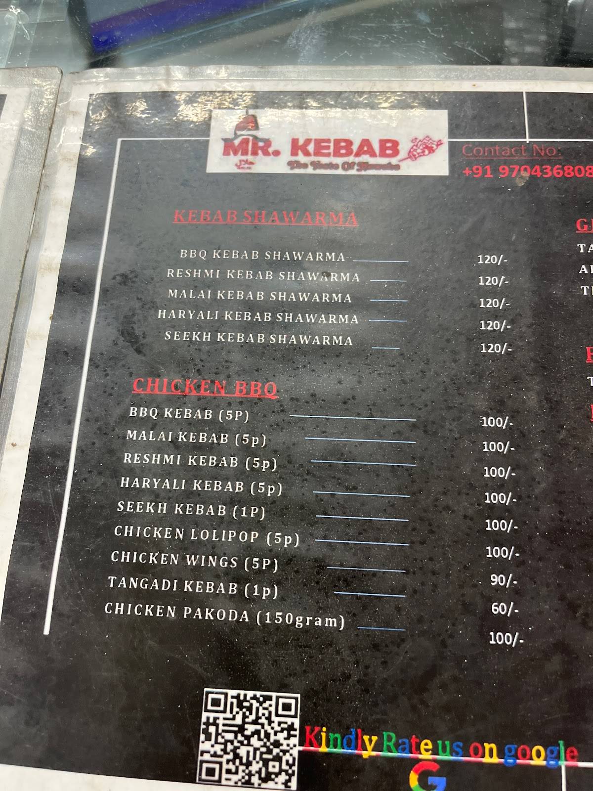 Menu at MR KEBAB, Hyderabad