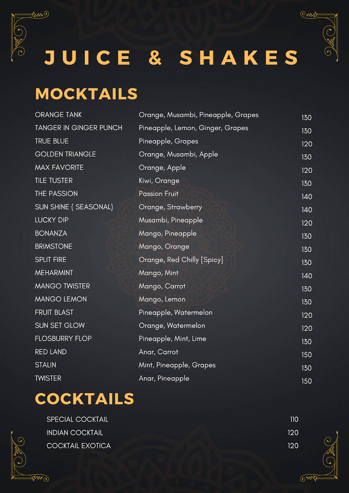 Menu at MRA Restaurant,Bakery & Cafe, Thalassery