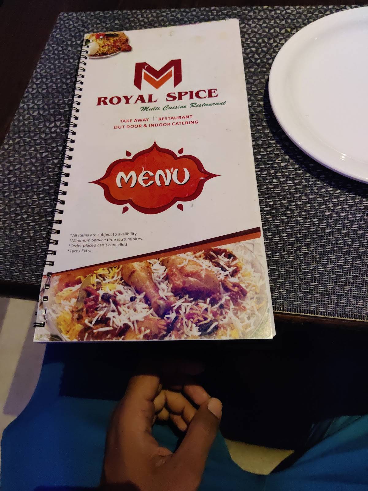 Menu at MV Royal Spice, Bhimavaram