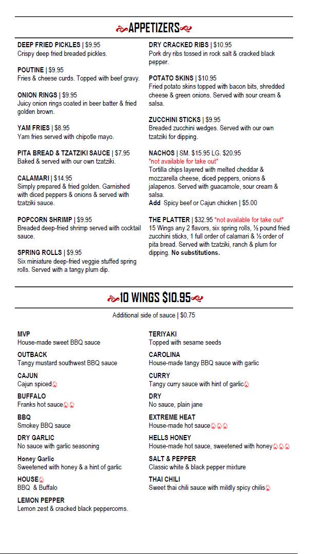 Menu at MVP Pub and Family Restaurant, Campbell River