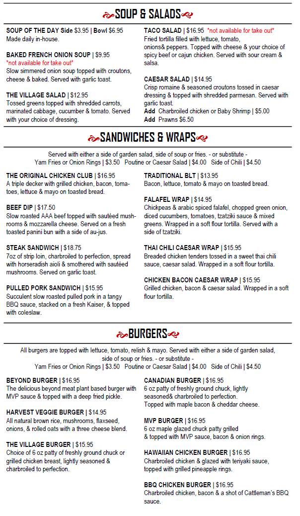Menu at MVP Pub and Family Restaurant, Campbell River