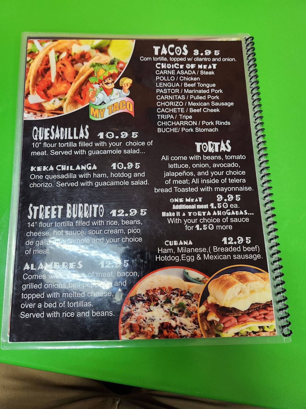 Menu at MY TACO restaurant, Norwood