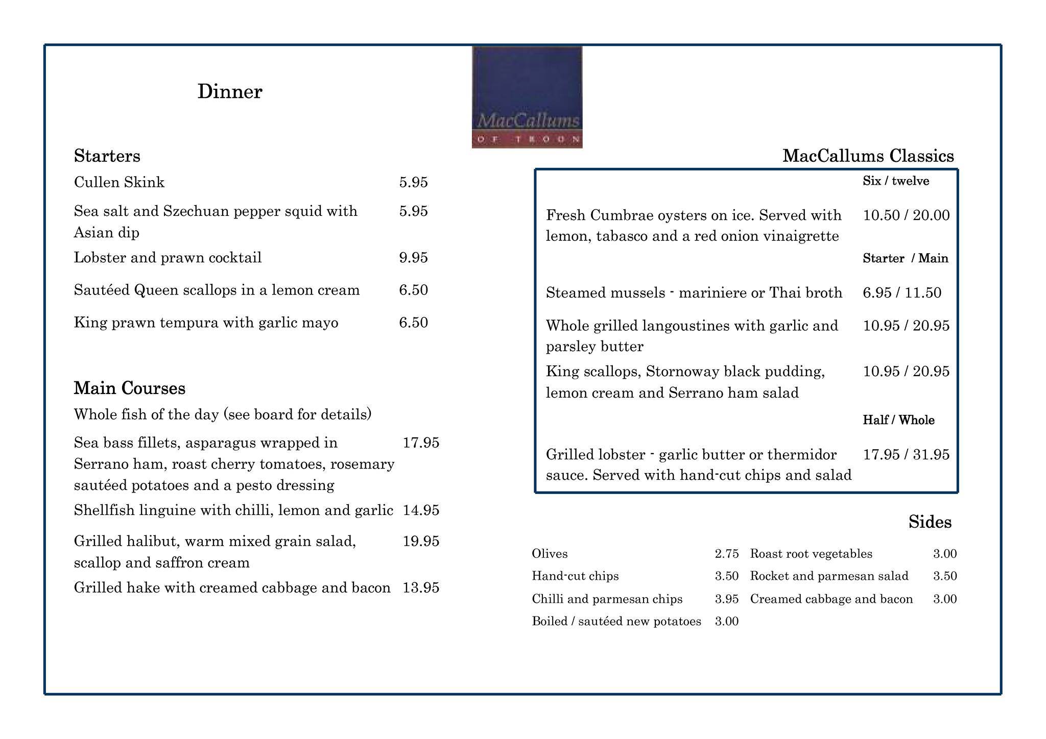 Menu at MacCallum’s Oyster Bar, Troon