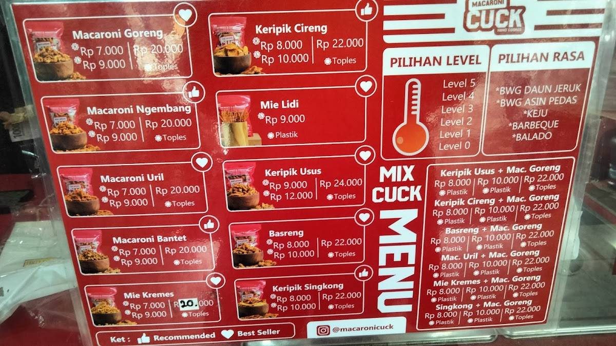 Menu at Macaroni Cuck Malang restaurant, Malang