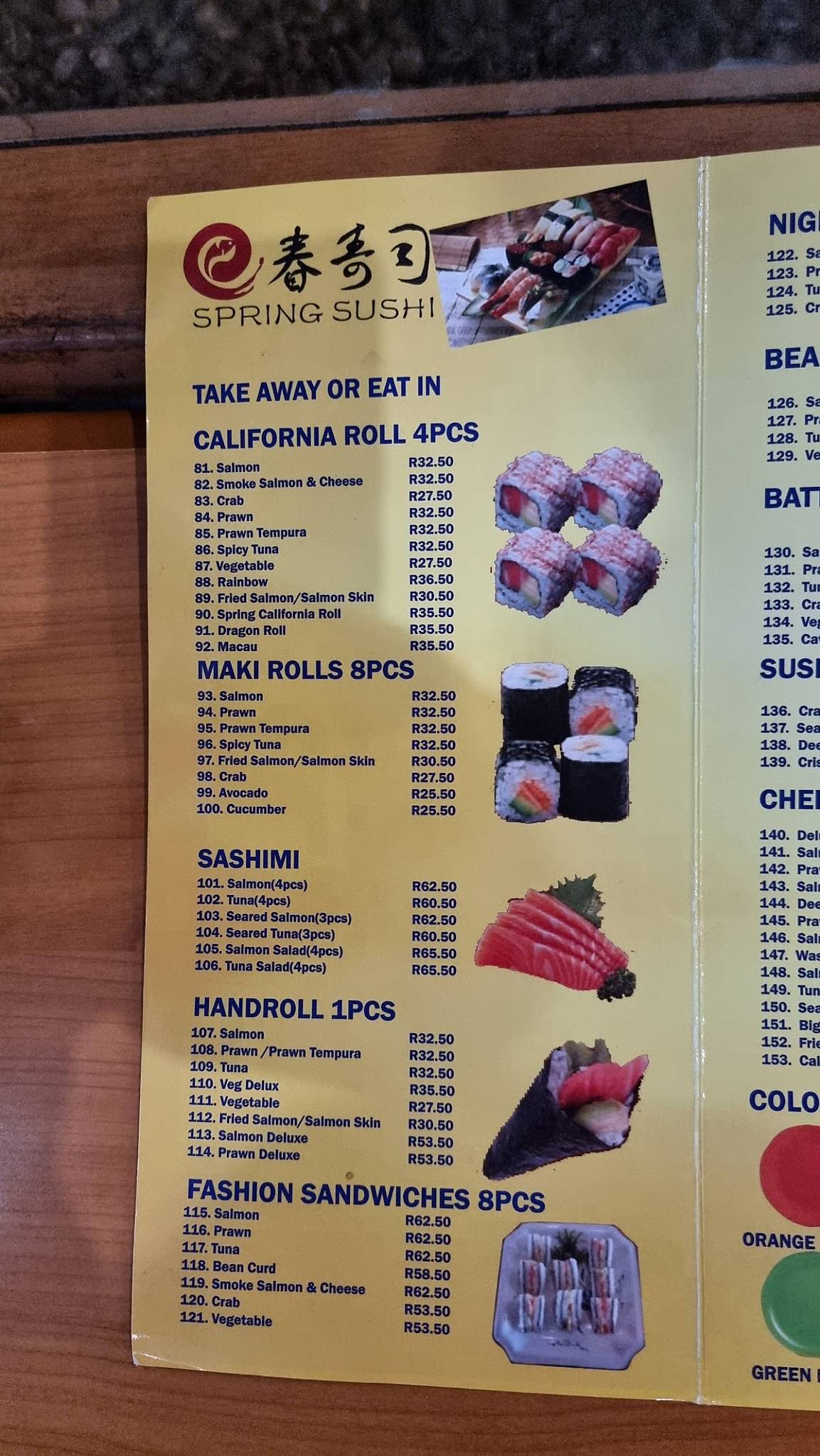 Menu at Macau Cuisine restaurant, Springs
