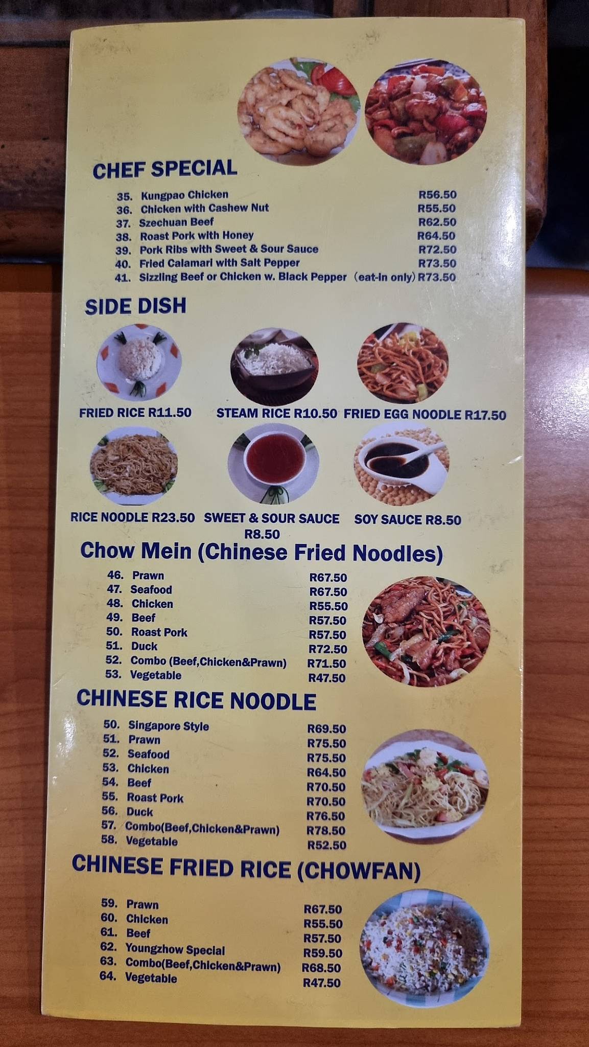 Menu at Macau Cuisine restaurant, Springs