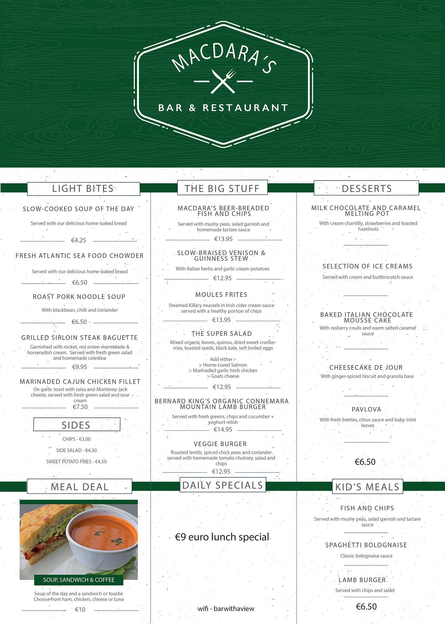 Menu at Macdara's Bar & Restaurant, Clifden