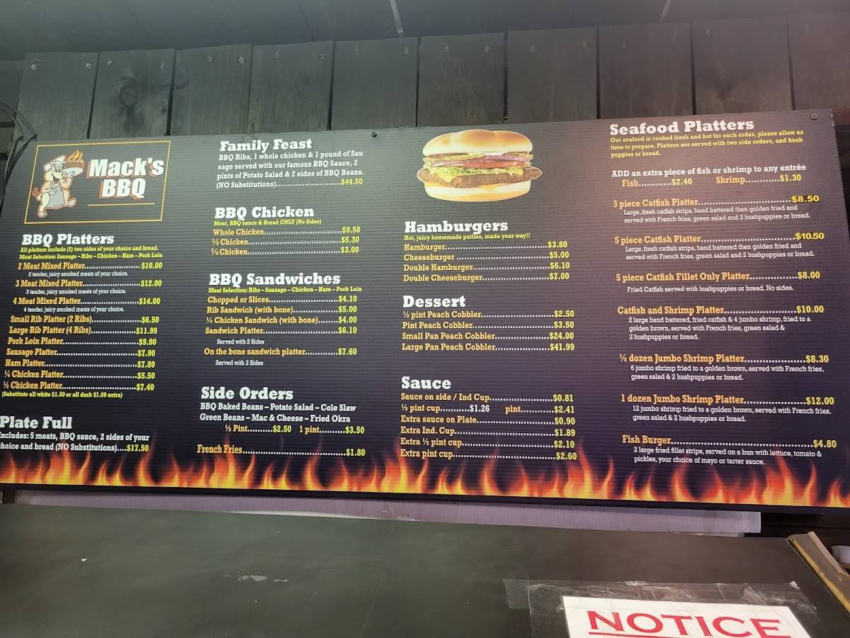 Menu at Mack's Bar-B-Que & Grill, Bastrop