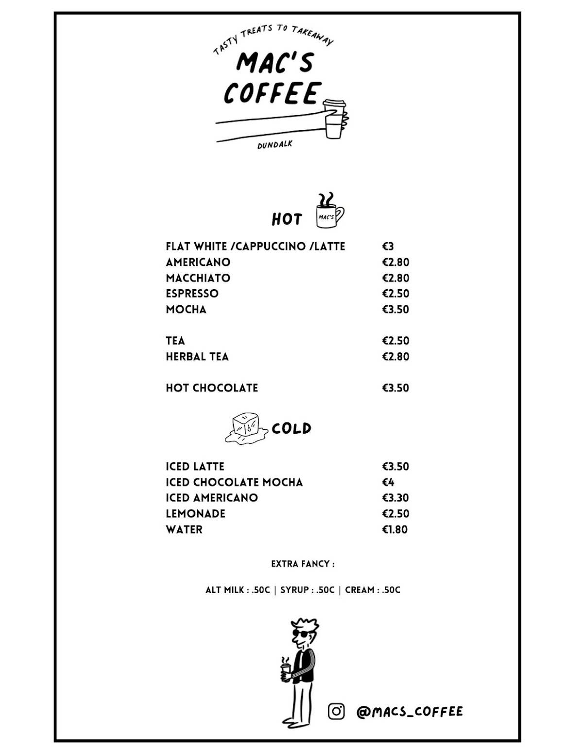 Menu at Mac's Coffee cafe, Dundalk