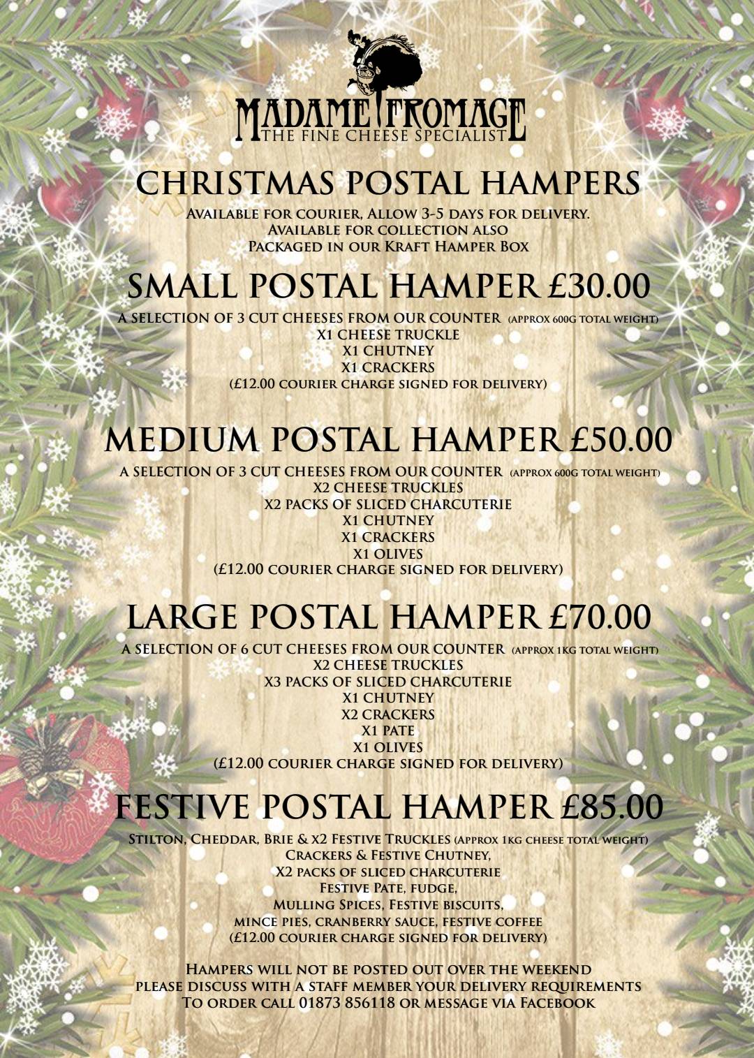 Menu at Madame Fromage cafe, Abergavenny