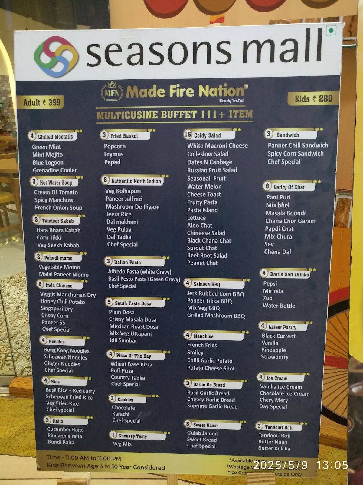Menu at Made Fire Nation, Seasons Mall, Pune