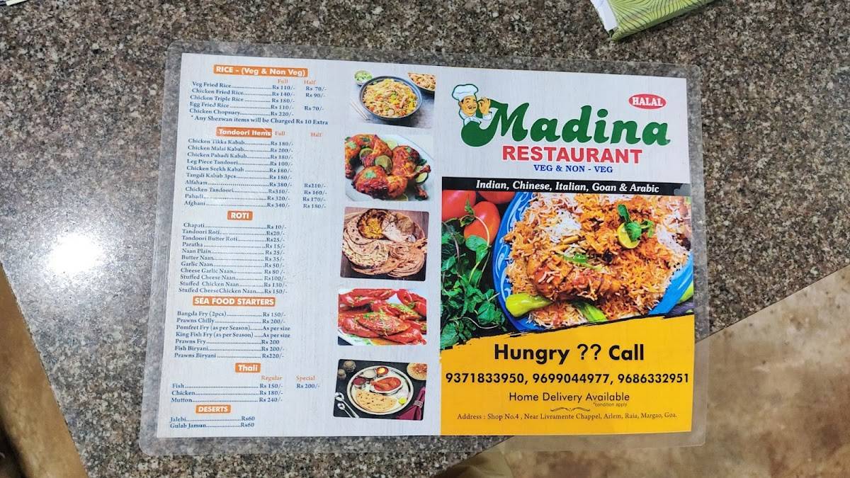 Menu at Madina restaurant, Raia