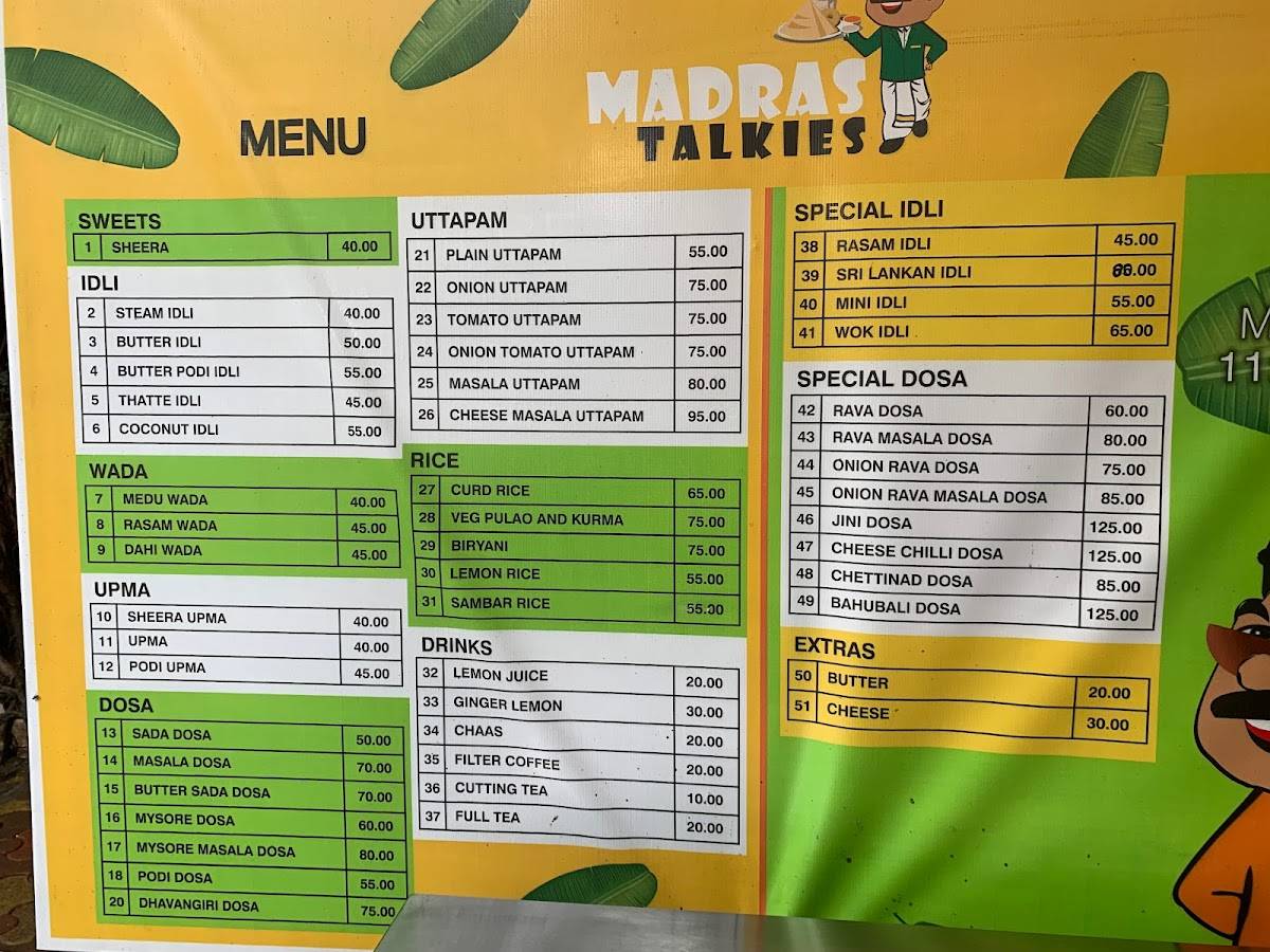 Menu at Madras Talkies, Mumbai, Shop # 2