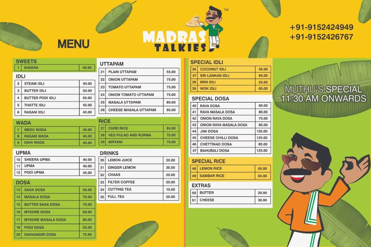 Menu at Madras Talkies, Mumbai, Shop # 2