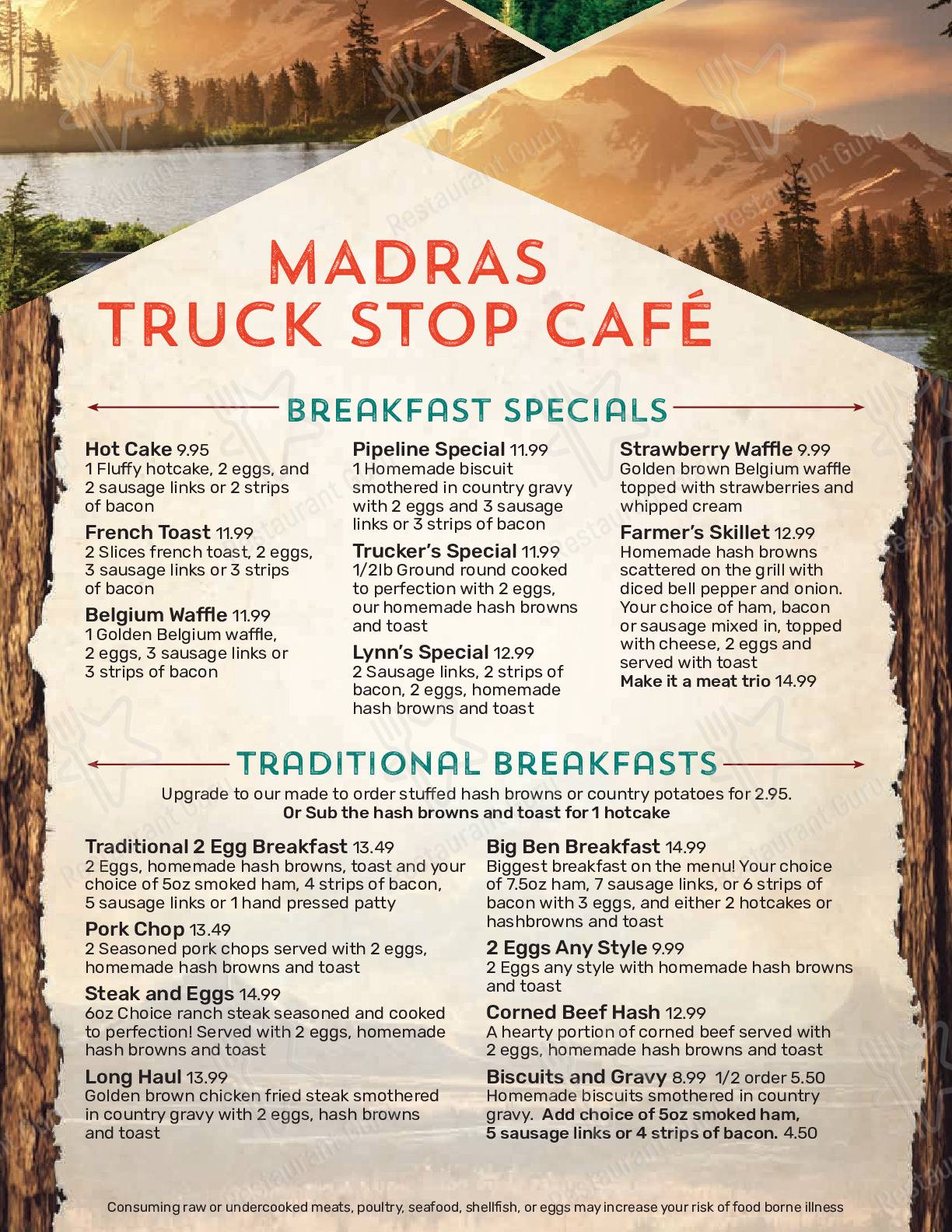 Menu at Madras Truck Stop & Cafe, Madras