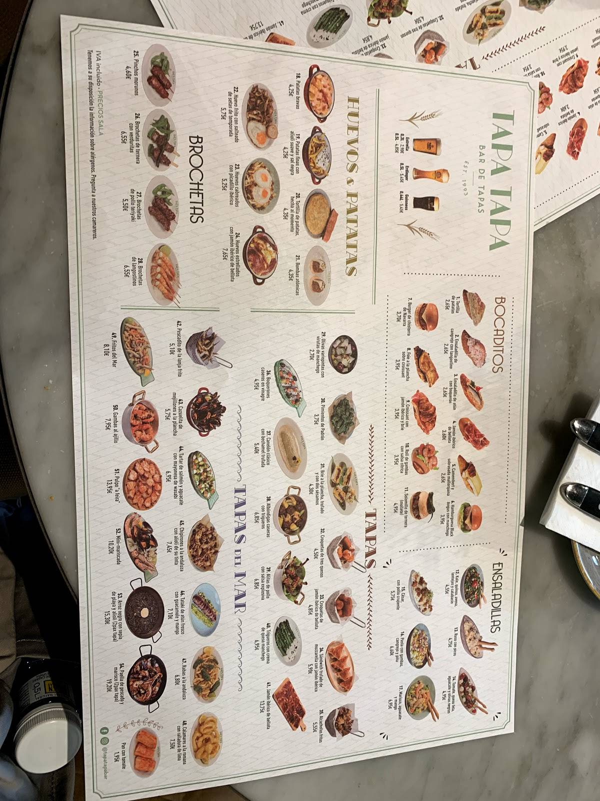 Carta de Taberna Real Restaurante, Madrid, Pl. de Isabel II