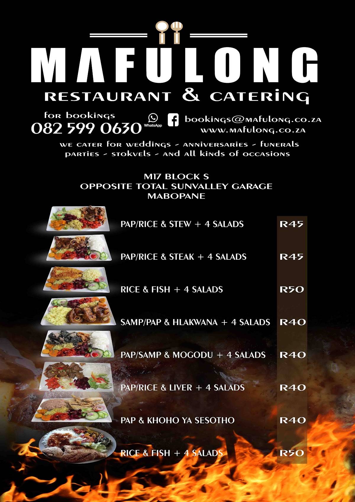 Menu at Mafulong Restaurant, Mabopane