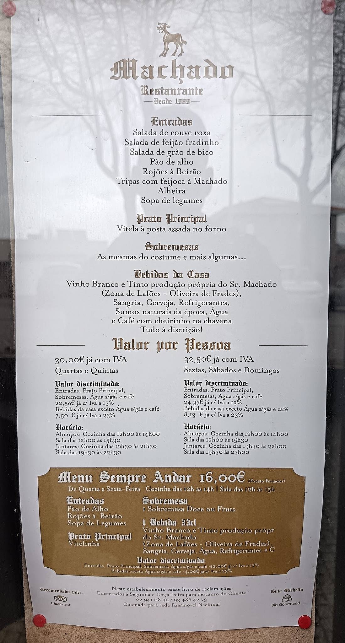 Menu em Restaurante Machado, Maia