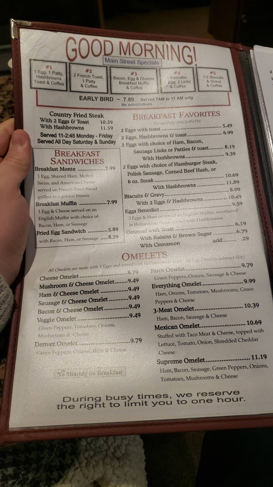 Menu at Main Street Restaurant, Detroit Lakes
