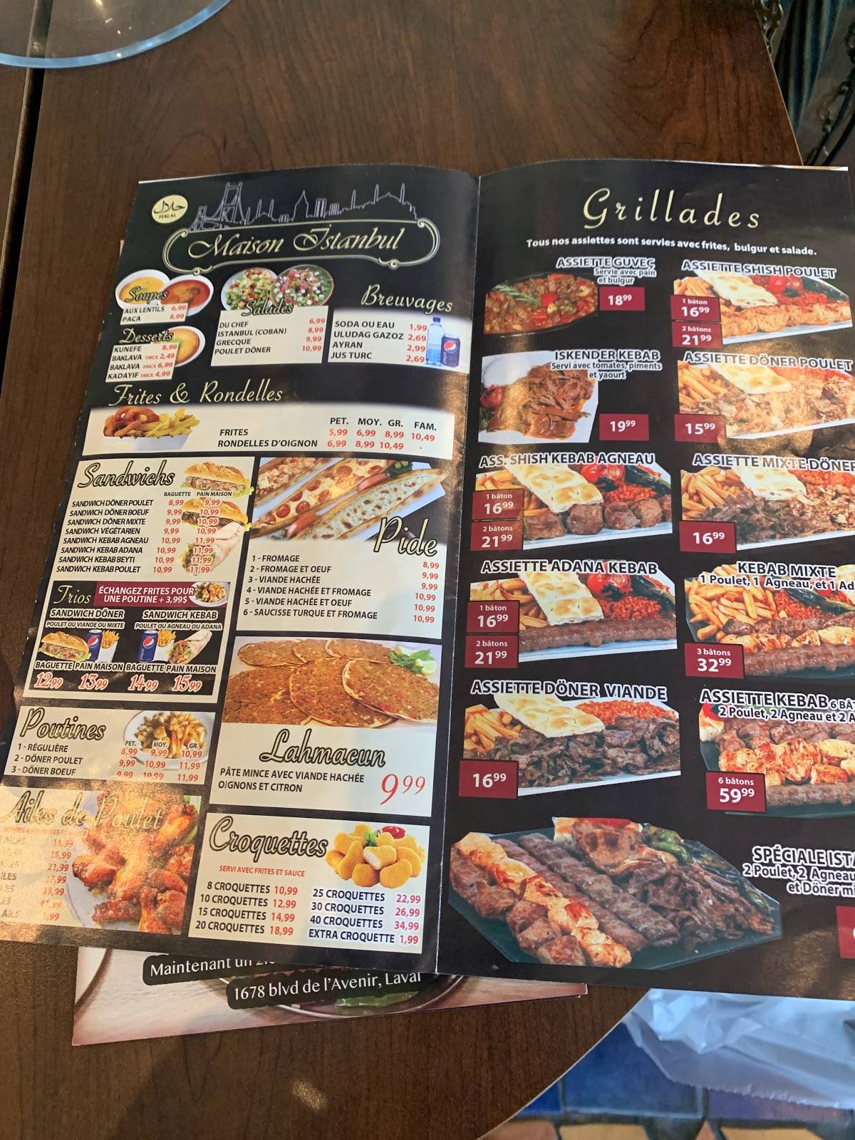 Menu au Maison istanbul restaurant, Longueuil, Ch. de Chambly