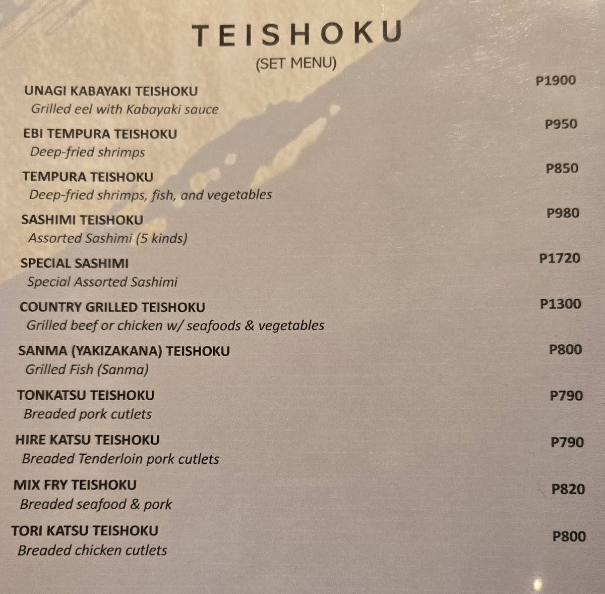 Menu at Tsumura restaurant, Makati