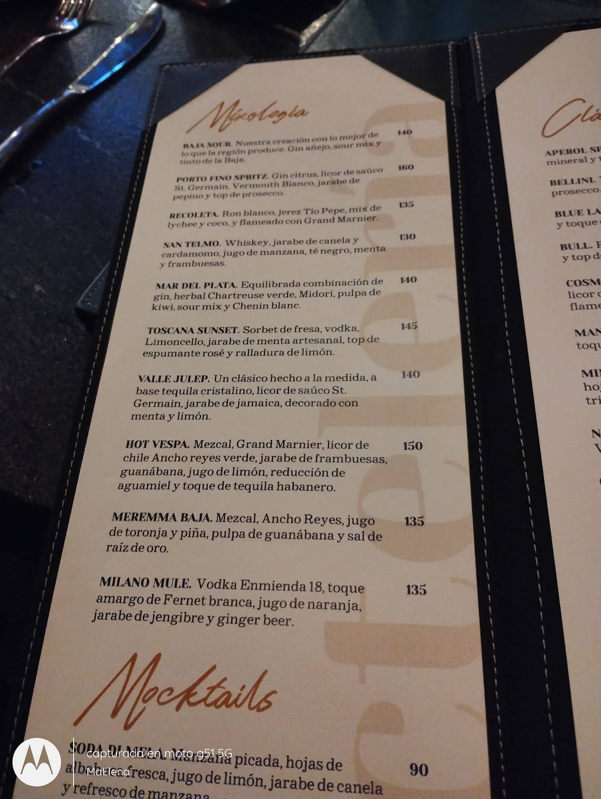 Carta de Malèna Restaurante, Tijuana