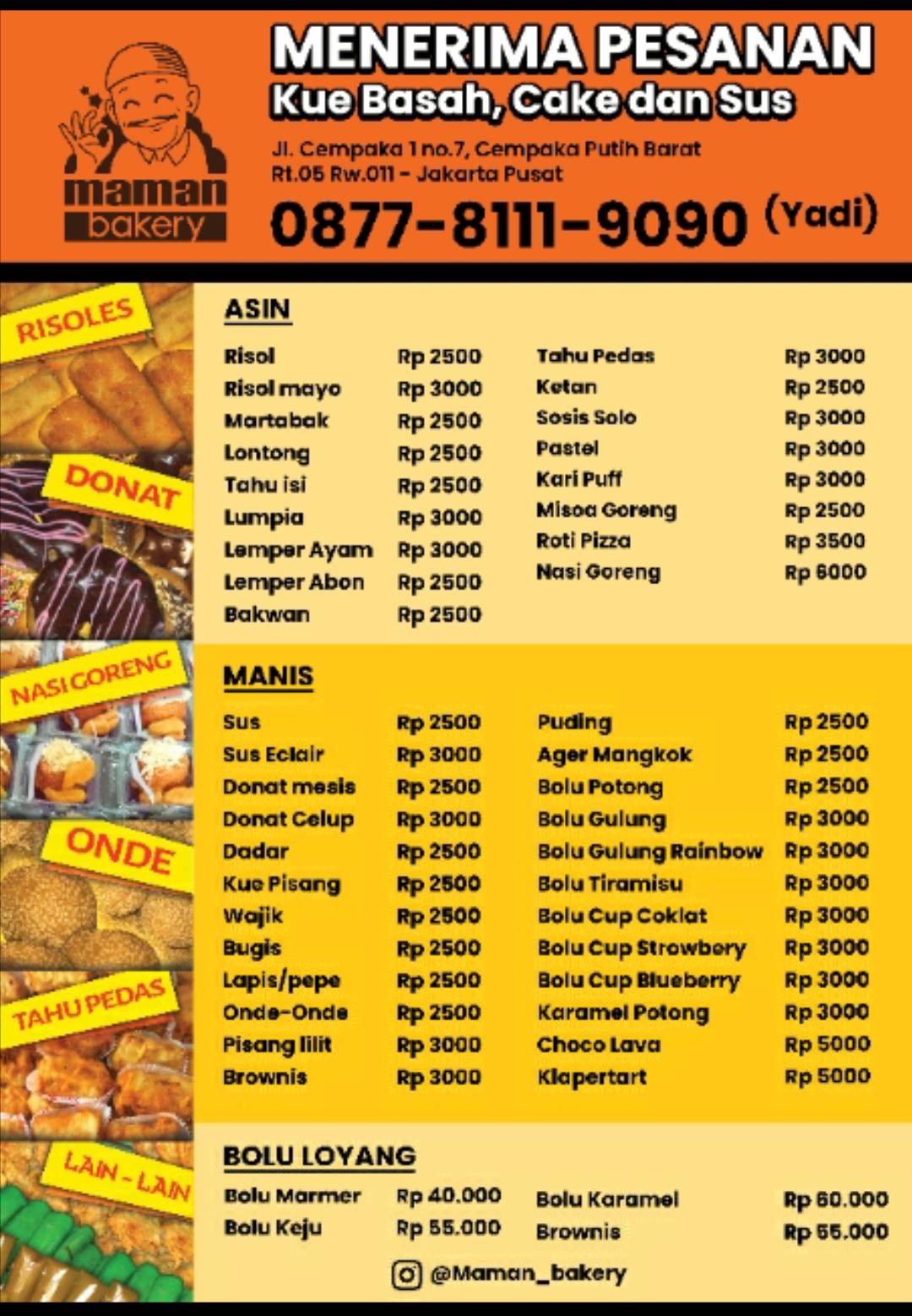 Menu at Maman Bakery, Central Jakarta, Jl. Cemp. I No.7 5