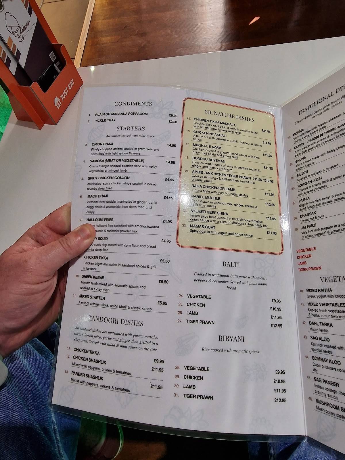 Menu at Mamas Indian Cuisine restaurant, Huntingdon