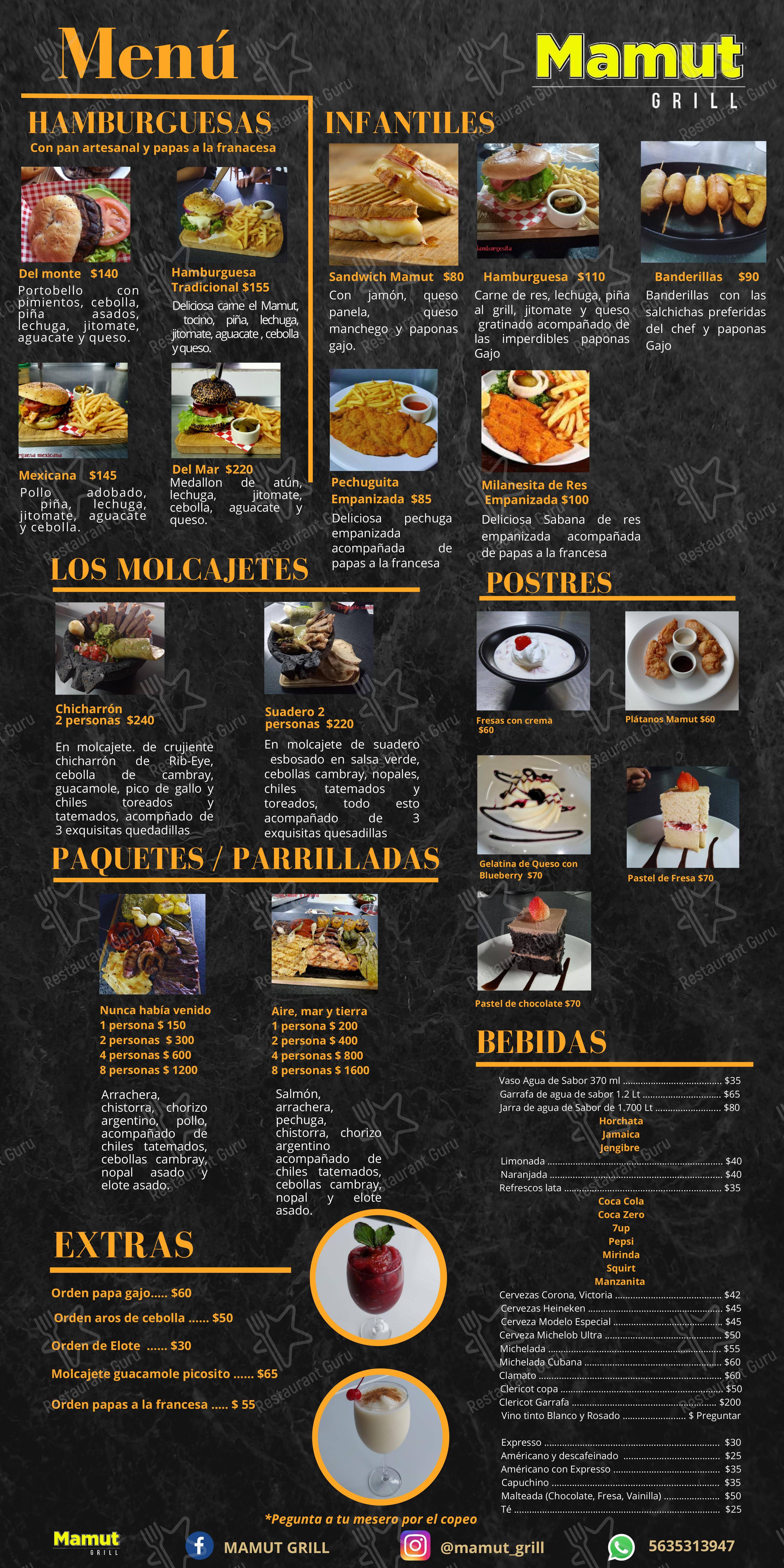 Carta del restaurante Mamut Grill, Ojo del Agua
