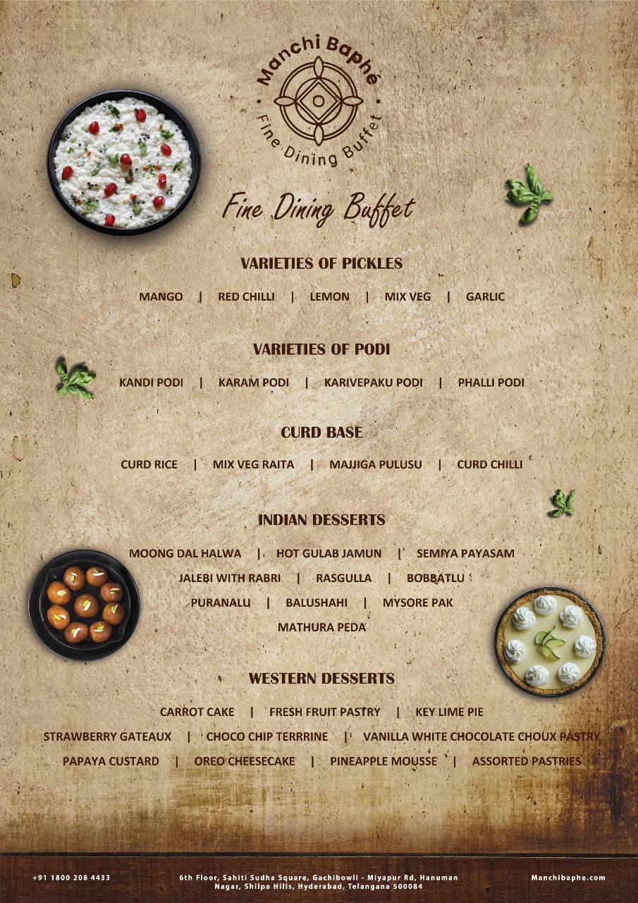 Menu at Manchi Baphe, Hyderabad