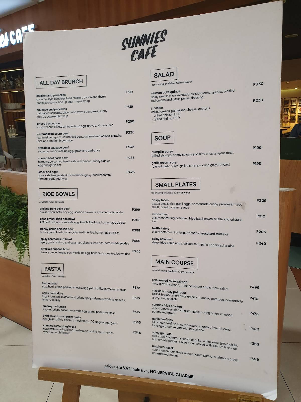 Carta de Sunnies Café Megamall, Mandaluyong