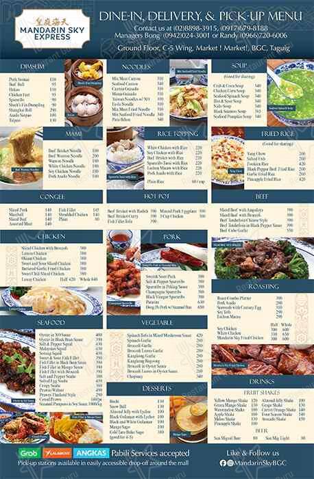 Menu at Mandarin Sky Express restaurant, Taguig