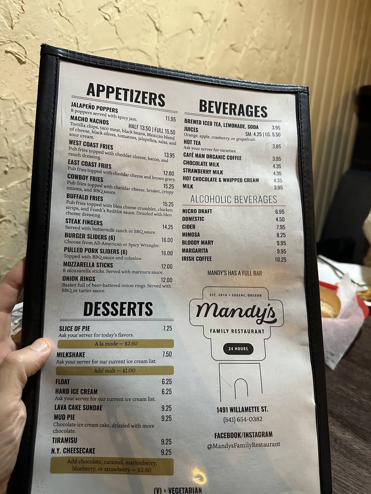 Menu at Mandy's Family Restaurant, Eugene