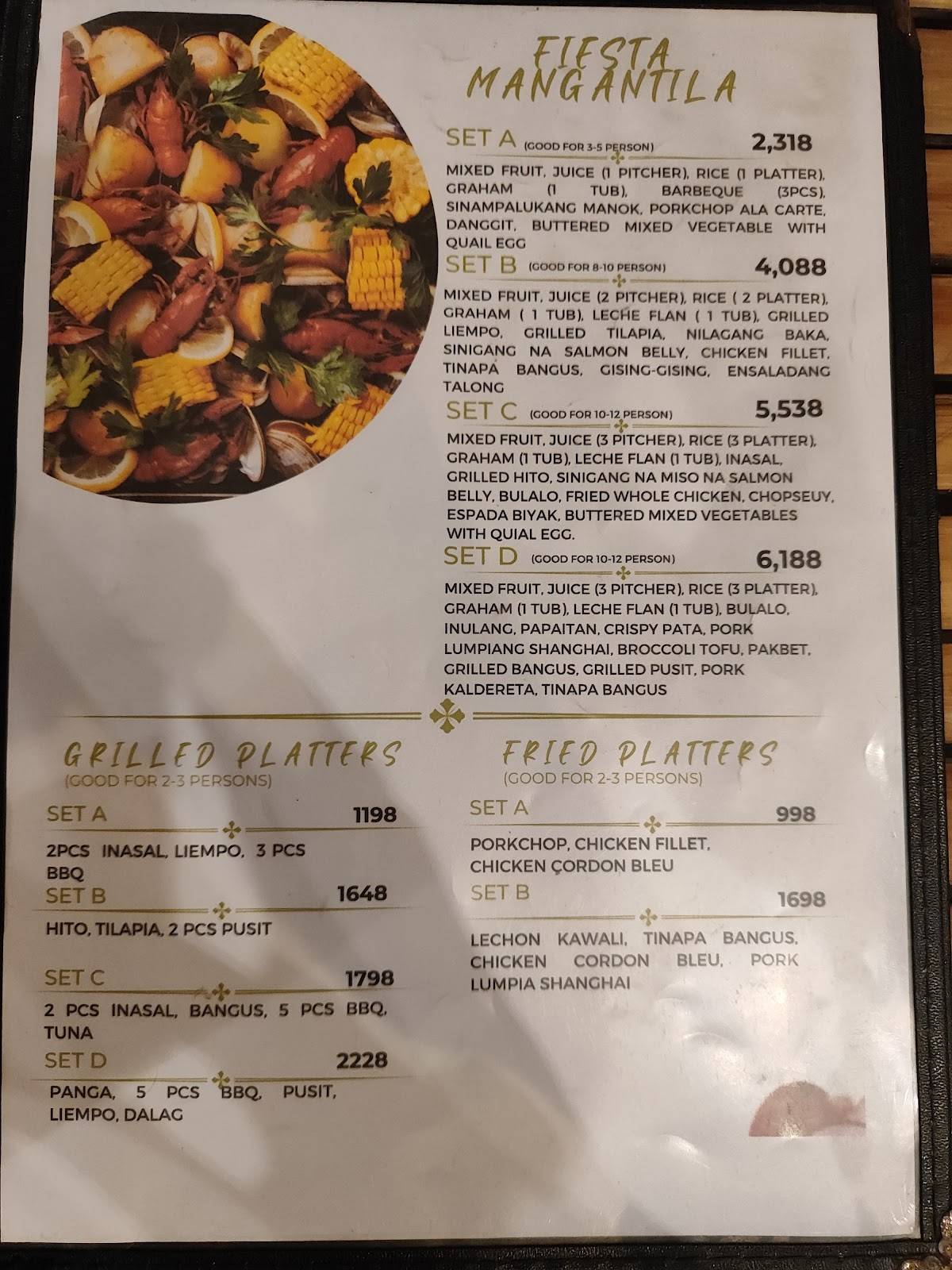 Menu at Mangantila Café restaurant, Baras