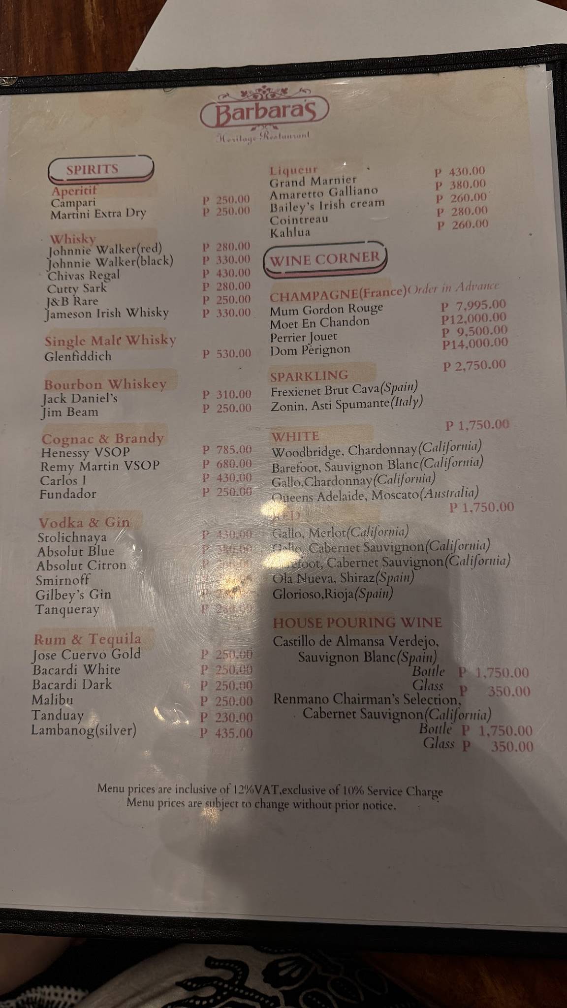 Menu at Barbara's Heritage Restaurant, Manila, Plaza San Luis Complex