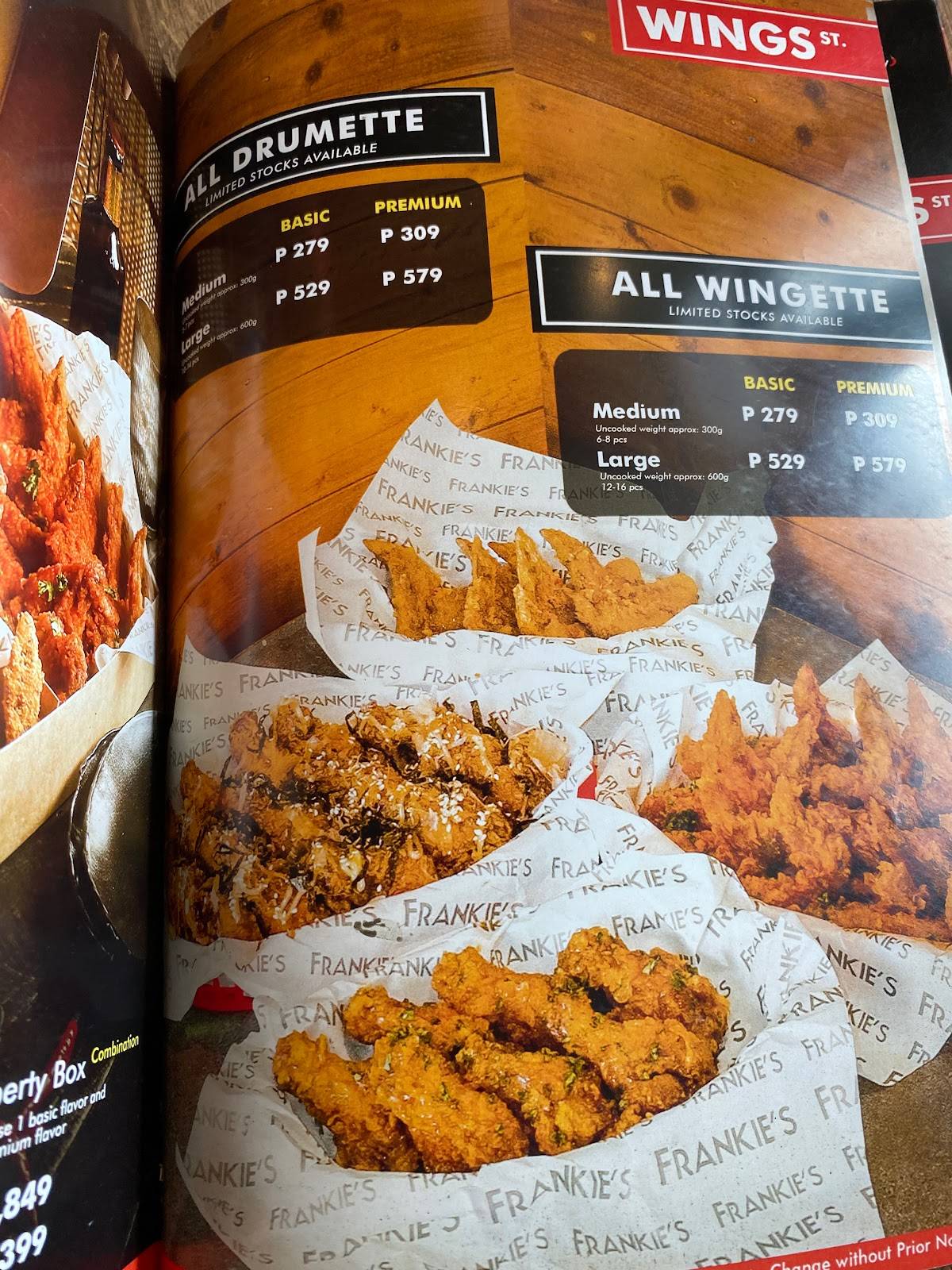 Menu at Frankie's New York Buffalo Wings - Robinson's Place Manila ...