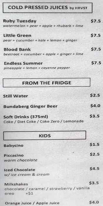 Menu at Manly Kitchen cafe, Manly, 50 Cambridge Parade