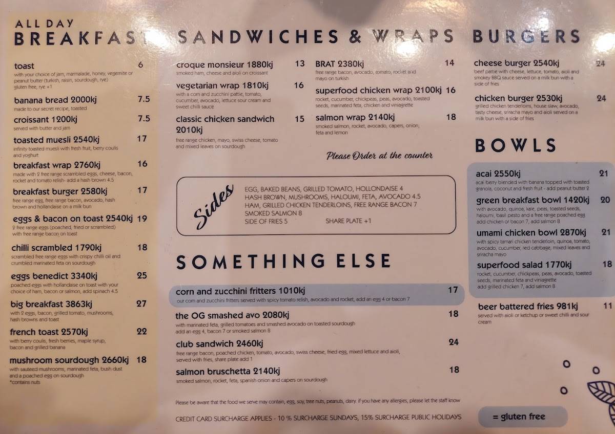 Menu at Three Beans Manly restaurant, Manly, 2A Darley Rd