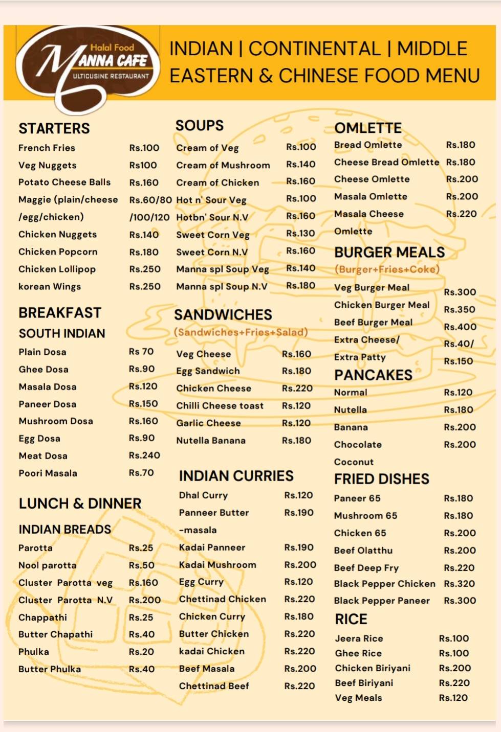 Menu at Manna Cafe (Multi Cuisine Restaurant) & Homestay, Kodaikanal
