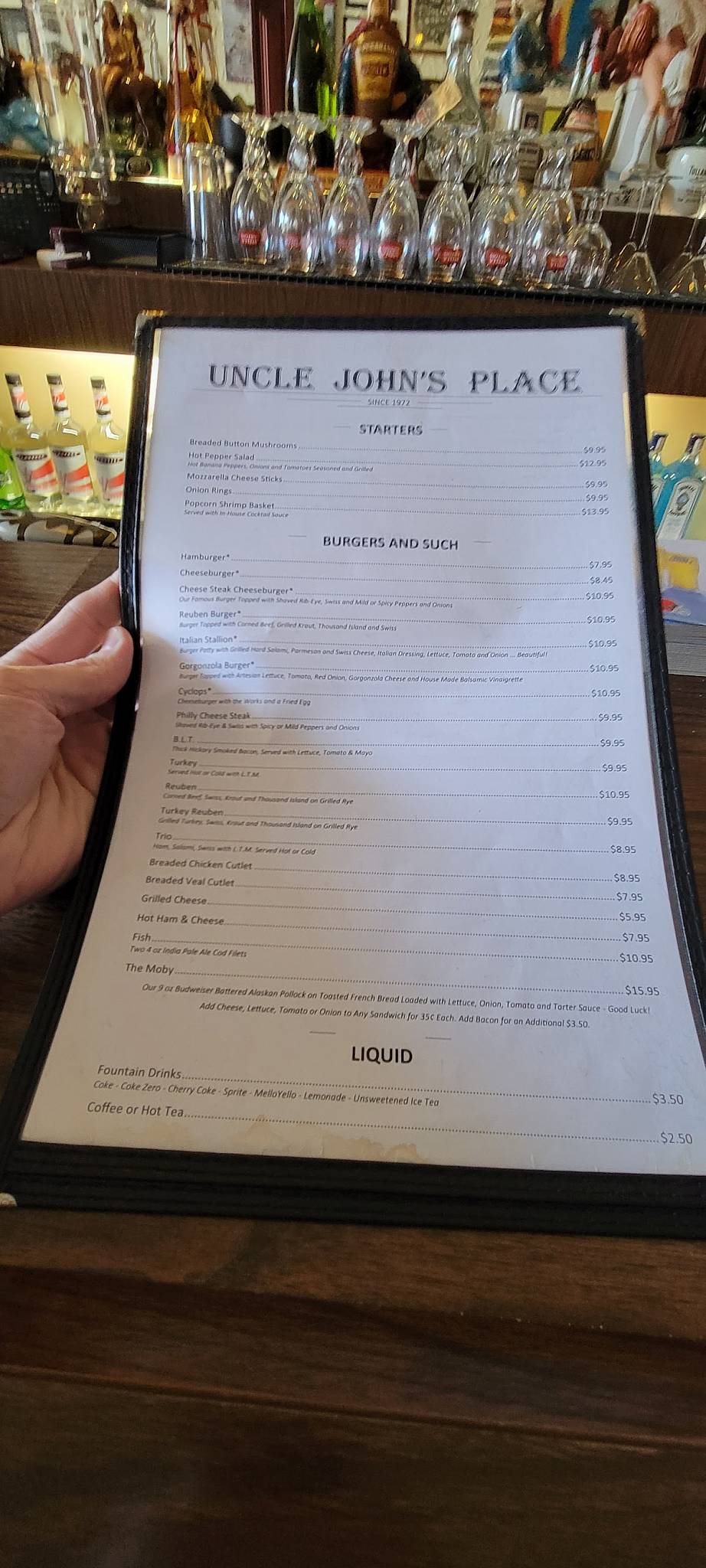 Menu at UNCLE JOHN’S PLACE restaurant, Mansfield