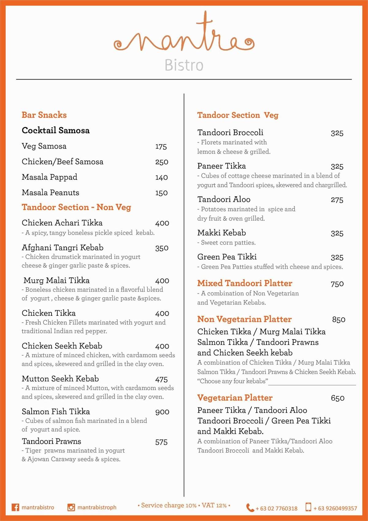 Menu at Mantra Indian Kitchen & Bar, Makati