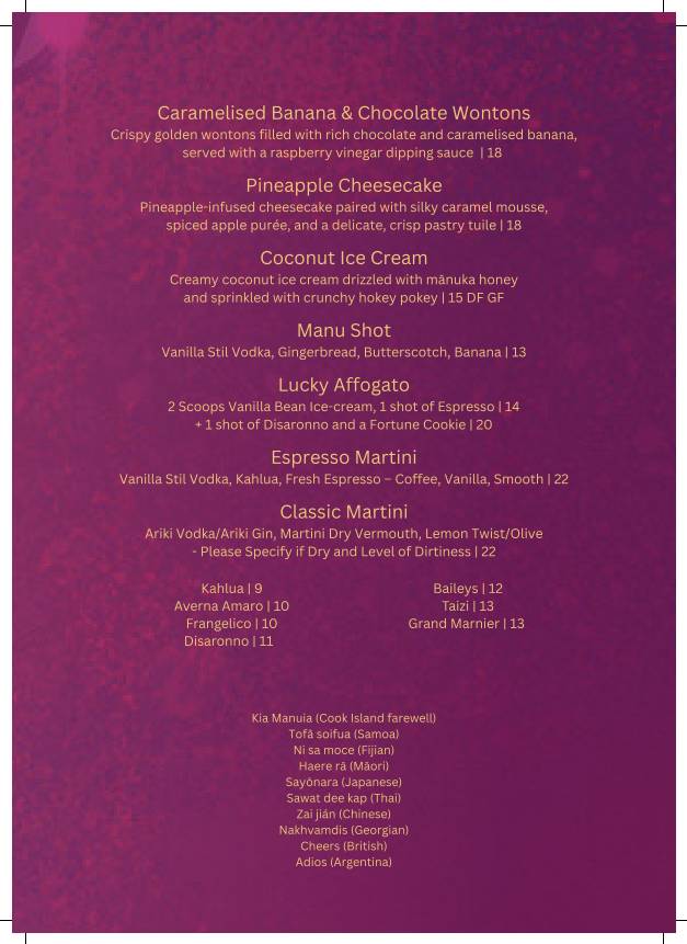 Menu at Manu Restaurant and Bar, Christchurch