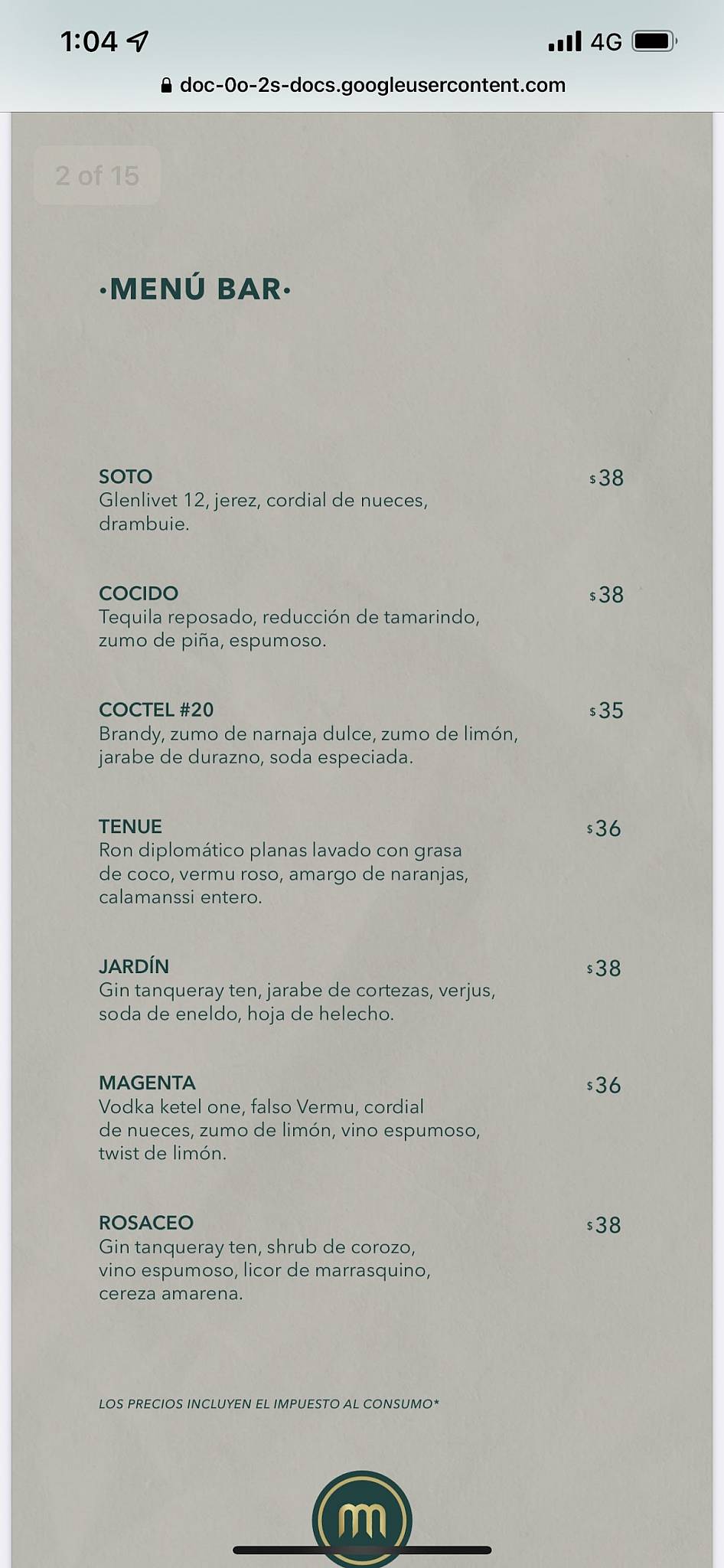 Carta de Manuel Restaurante, Barranquilla, Cra. 55 #74-125