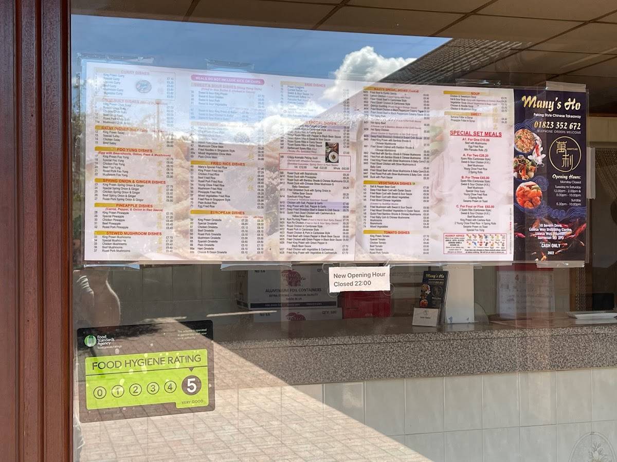 Menu at Many's Ho fast food, Taunton