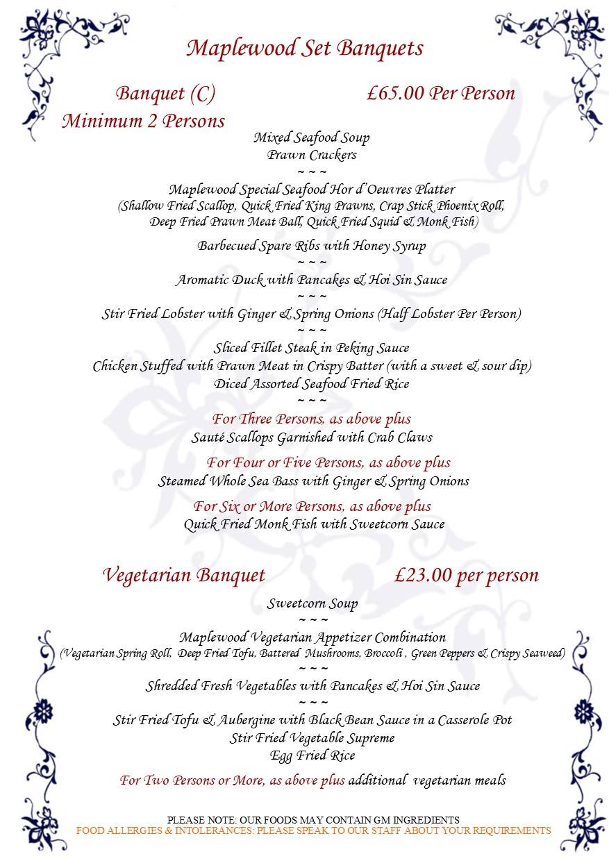 Menu at Maplewood Restaurant, Widnes, Warrington Rd